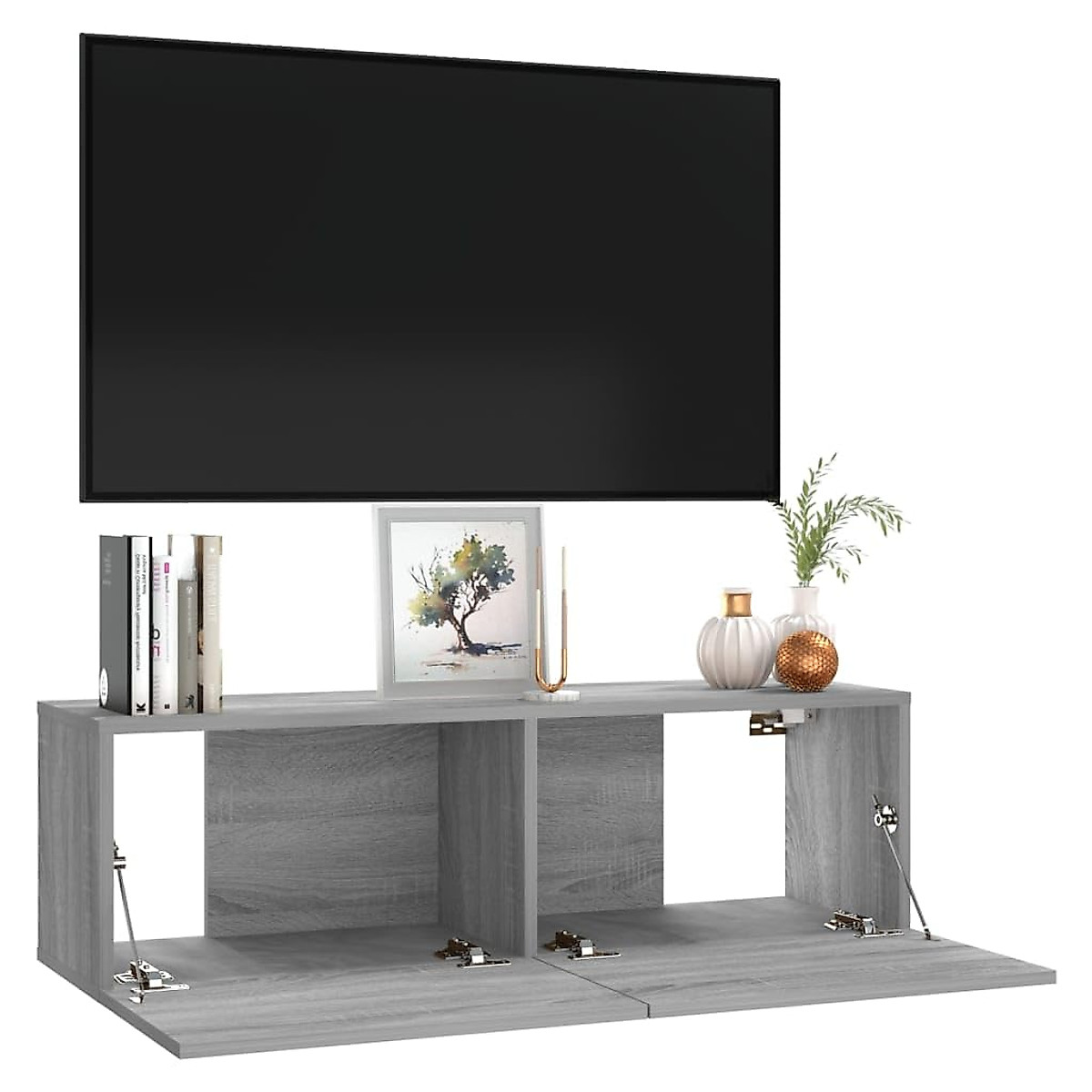 vidaXL Gray Sonoma Wall-Mounted TV Cabinet - Chic Floating Media Unit with 2 Compartments - Easy Clean Engineered Wood - Storage Solution for DVDs, Magazines and More - 39.4"x11.8"x11.8".