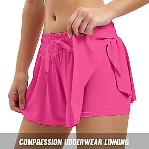 GLESTORE Flowy Shorts for Women Summer Girls Cheer Shorts Running Preppy Athletic Skirt Tennis Skorts Workout Gym Short Rose Red XS