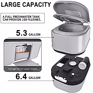 Mupera Outdoor Portable Toilet - Upgraded Portable Camping Toilet, 6.4 Gallon Waste Tank, Double-outlet Anti-leak with Level Indicator Travel RV Potty for RV Camping Traveling Boating Fishing, Grey