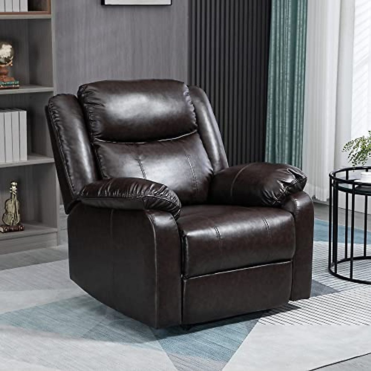 HOMCOM PU Leather Manual Recliner with Thick Padded Upholstered Cushion and Retractable Footrest, Brown
