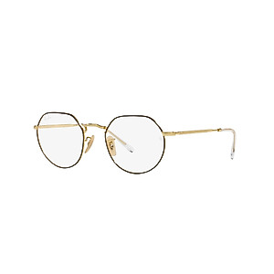 Ray-Ban RX6465 Jack Round Prescription Eyewear Frames, Matte Black On Gold/Demo Lens, 49 mm
