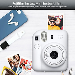 Fujifilm Instant Mini 12 Instant Camera Lilac Purple + MiniMate Accessory Bundle & Compatible Custom Case + Fuji Instant Film Value Pack (50 Sheets) Designer Photo Album (Lilac Purple)