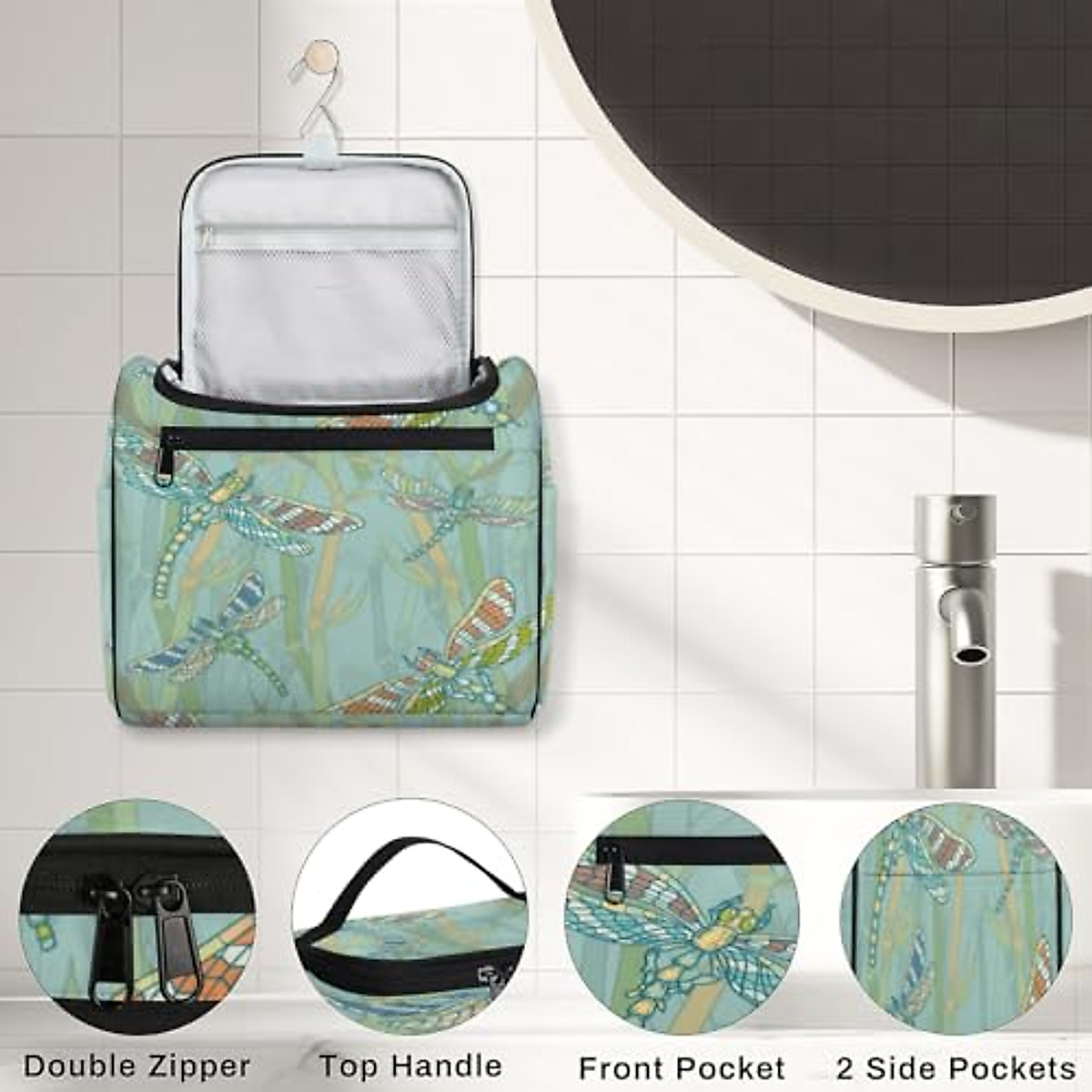 XMNYGJ Dragonfly Paint Hanging Toiletry Bag for Men Women Travel Cosmetic Makeup Organizer Bag Water Resistant Large Portable Wash Case for Accessories, Toiletries, Cosmetics
