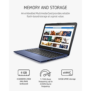 HP Stream 11" Laptop, Intel Celeron N4020, Intel UHD Graphics 600, 4 GB RAM, 64 GB SSD, Windows 11 Home in S mode (11-ak0030nr, Royal blue) (Renewed)