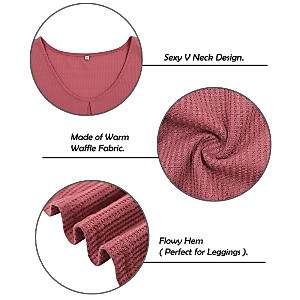 TIYOMI Plus Size Tunic for Women Long Sleeve 3X V Neck Plain Solid Color Waffle Fabric Tops Flowy Cover Belly Middle Aged Loose Fit Fall Autumn Winter Tunic Pink 3XL