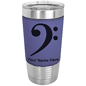 LaserGram 20oz Vacuum Insulated Tumbler Mug, Bass Clef, Personalized Engraving Included (Faux Leather, Dark Purple)