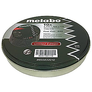 Metabo - Application: Steel/Stainless Steel - Slicer Wheel Promo Tin, 4.5"X.040x7/8 A60T, Pk 10 (655832010), Type 1 "Slicer" Wheels