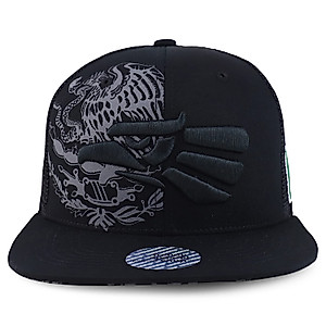 Trendy Apparel Shop Hecho En Mexico Eagle 3D Embroidered Flatbill Snapback Mesh Cap - Black Black