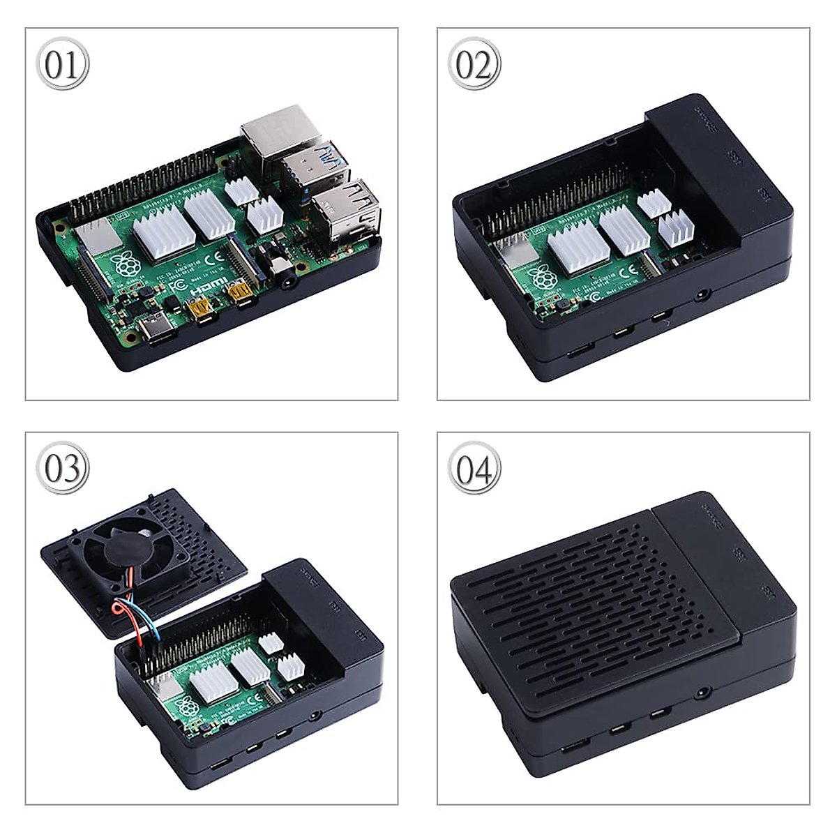 GeeekPi Case with PWM Fan for Raspberry Pi 4, 18W 5V 3.6A USB-C Power Supply for Raspberry Pi 4, Heatsinks, USB Card Reader, Micro HDMI Cable, Micro HDMI to HDMI Adapter for Raspberry Pi 4 8GB/4GB/2GB