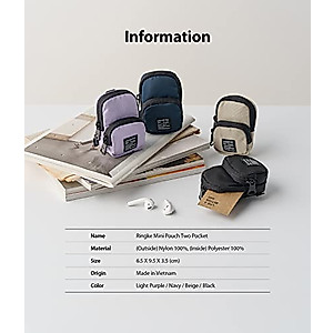 Ringke Mini Pouch Two Pocket, Small Bag for Universal Wireless Ear Buds, Durable Waterproof Keychain Accessories Compatible with AirPods Pro 2nd Generation and AirPods 4 Case - Beige