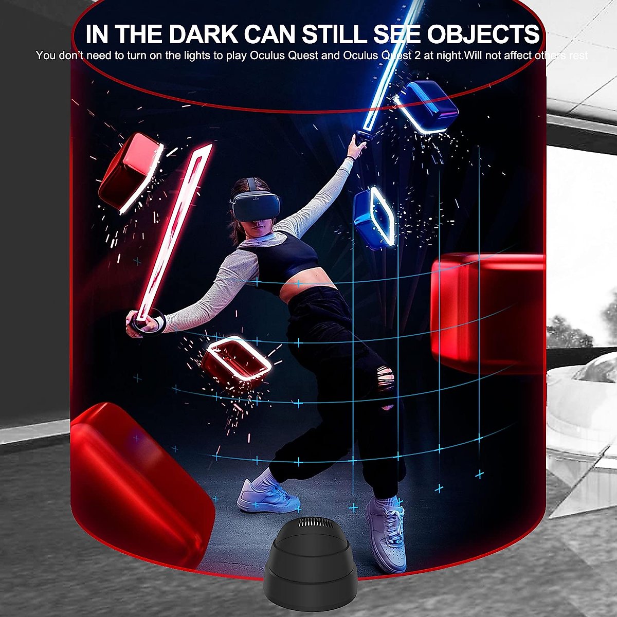 MASiKEN IR Illuminator Infrared Light for Meta Quest, Oculus Quest 2 IR Light Enhance Sensor Tracking Hand and Controllers Sensitivity in Dark, Anti No-Light Disturbance Increase Vision (Black)