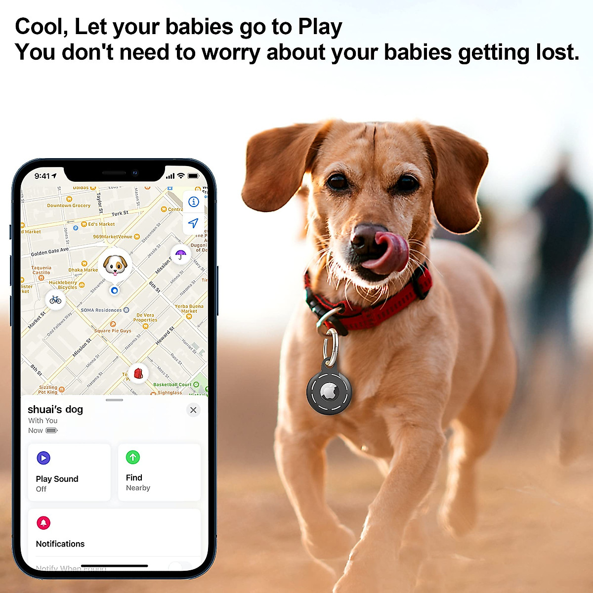 Migeec Silicone Protective Case for AirTag with Sound Holes and Keychain Hook Strap, Safety Anti-Lost Portable - Pack of 2 (Black)