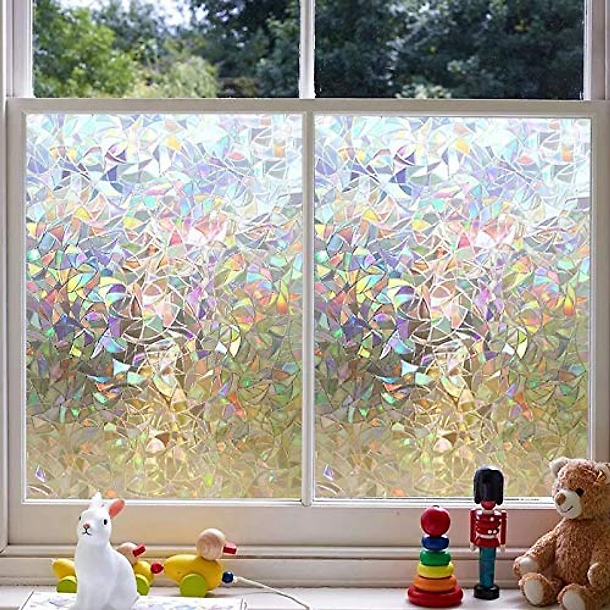 Instruban Window Privacy Film, No Glue Static Cling Window Sticker, 3D Stained Glass Window Decals, Window Self-Adhesive Vinyl for Office and Home Decoration - 17.5 inches by 78.7 inches