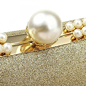 Women Sequin Evening Clutch Purses Pearls Clutch Bag Wedding Bridal Prom Purse Shoulder Handbag for Ladies (Black)