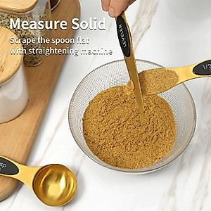 TLQSM Magnetic Measuring Spoons Set, Stainless Steel, Dual Sided, Stackable, Dual Sided for Measuring Dry and Liquid Ingredients, Fits in Spice Jars, Set of 8（Gold ）