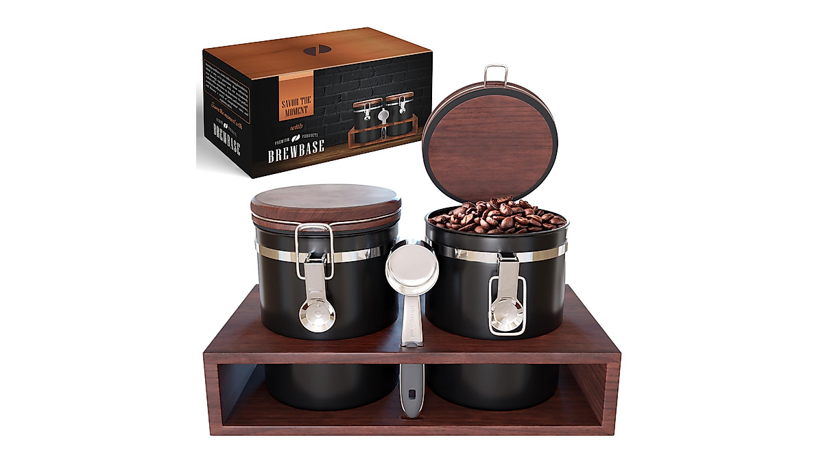 BrewBase Premium Coffee Storage Containers with Airtight Oak Lids