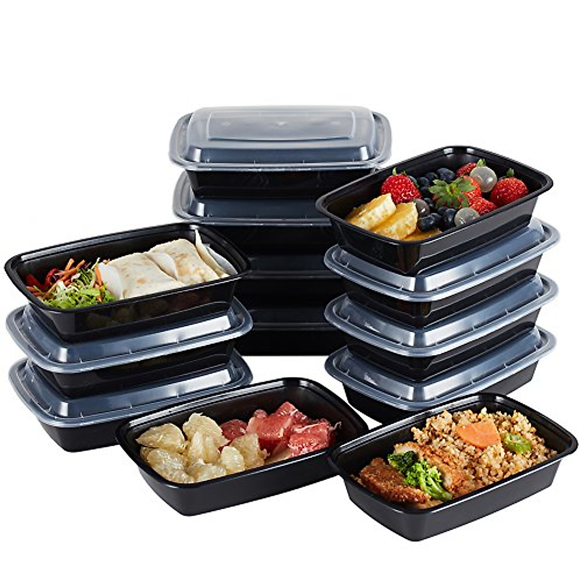 NutriBox 28 OZ [20 value pack] Meal Prep Plastic Food Storage Containers 1 Compartment with lids- BPA Free Reusable Lunch Bento Box - Microwave, Dishwasher and Freezer Safe, Portion Control