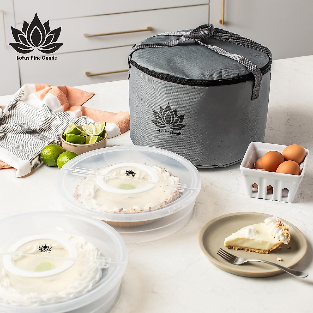 2 Pack Pie Carrier with Lid & Insulated Food Carrying Case Bag - 12" Food Storage Containers for Pies, Cheesecake, Flan, Pizza, Tortilla & More