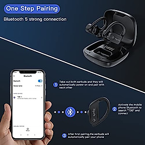 Bluetooth Earbuds Wireless with Earhooks & Microphone - Touch Control Earbuds with Charging Case, Deep Bass Sport Earphones IPX6 Waterproof Stereo Sound Headphones for Running Gym Workout