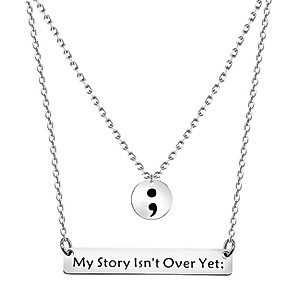 LQRI My Story Isn't Over Yet Necklace Semicolon Bar Necklace Set Mental Health Suicide Prevention Awareness Depression Awareness Jewelry
