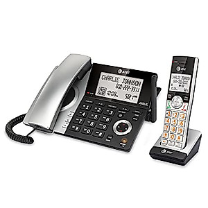 AT&T CL84107 DECT 6.0 Expandable Corded/Cordless Phone with Smart Call Blocker, Black/Silver with 1 Handset