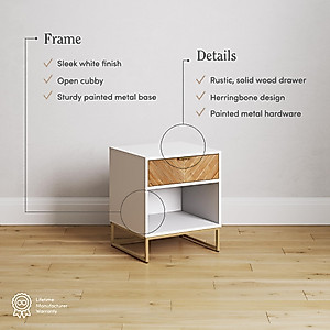 Nathan James Kensi Nightstand Side Accent or End Table with Storage, White/Gold