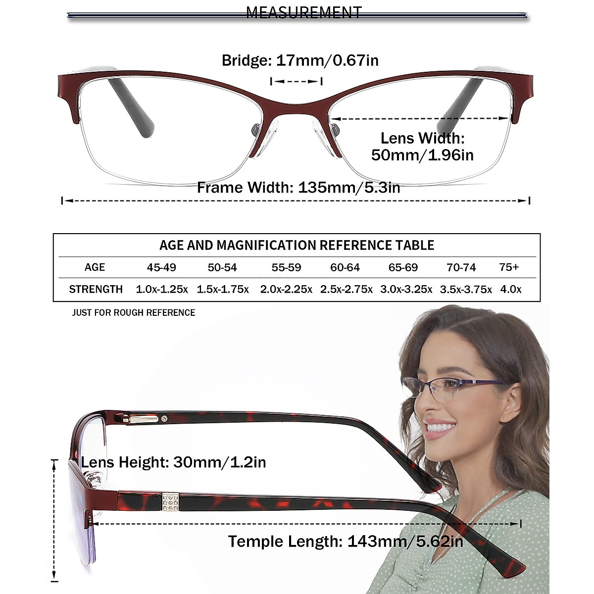 HOTJOJO 3 Pack Reading Glasses for Women Blue Light Blocking, Metal Oval Half Frame Womens Readers Glass with Spring Hinge, Anti Blue Ray Reduce Eye Strain Glare Headache(100 Magnification Strength)