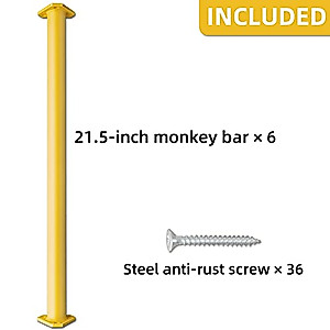 EISENSP Extra Long 21.5" Steel Monkey Bars for Backyard - Ladder Rungs Hardware Kit - Hexagonal at Both Ends (Set of 6) (Yellow)
