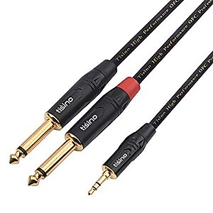 Disino 1/8 Inch TRS Stereo to Dual 1/4 inch TS Mono Y-Splitter Cable 3.5mm Aux Mini Jack Stereo Breakout Cable Path Cords - 3 feet