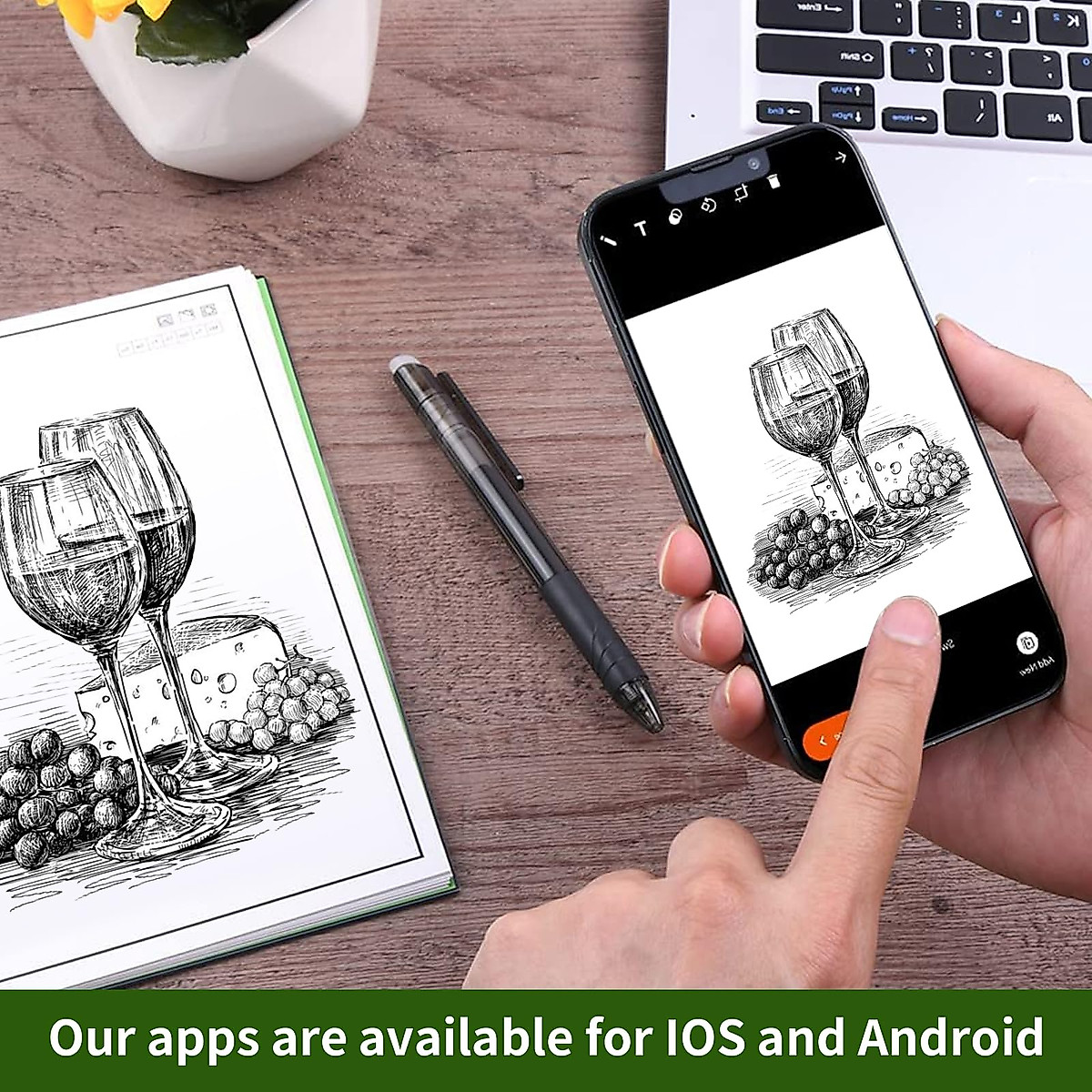 A5 Black Reusable Digital Notepad Eco Friendly Spiral Notebook with Erasable Pen, Sticky Notes and Microfibre Cloth