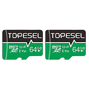TOPESEL 64GB Micro SD Card 2 Pack Memory Cards U3 V30 Micro SDXC UHS-I TF Card for Camera/Drone/Dash Cam(2 Pack U3 V30 A1 64GB)