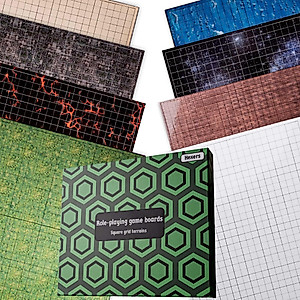 Hexers Role-Playing Game Board Mat, Square Grid Terrains, 8 Different terrains, Compatible with Dungeons and Dragons DND Pathfinder RPG, 27 on 23 inches, 1 inch Squares, Foldable & Dry Erase