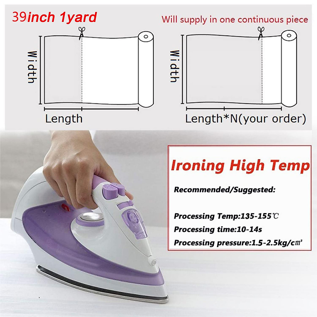 PLANTIONAL White Iron-On Non-Woven Fusible Interfacing: 39 x 72 inch Lightweight Non-Woven Interfacing Iron On Polyester Single-Sided Interfacing for DIY Crafts Supplies