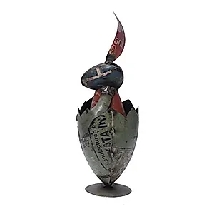 De Kulture Handcrafted Recycled Iron Egg with Rabbit Decorative Collectible Figurine Showpiece Beautify Home Office Easter Décor| Ideal for Garden Balcony Terrace Decoration, 4X4.5X11 LWH Inches