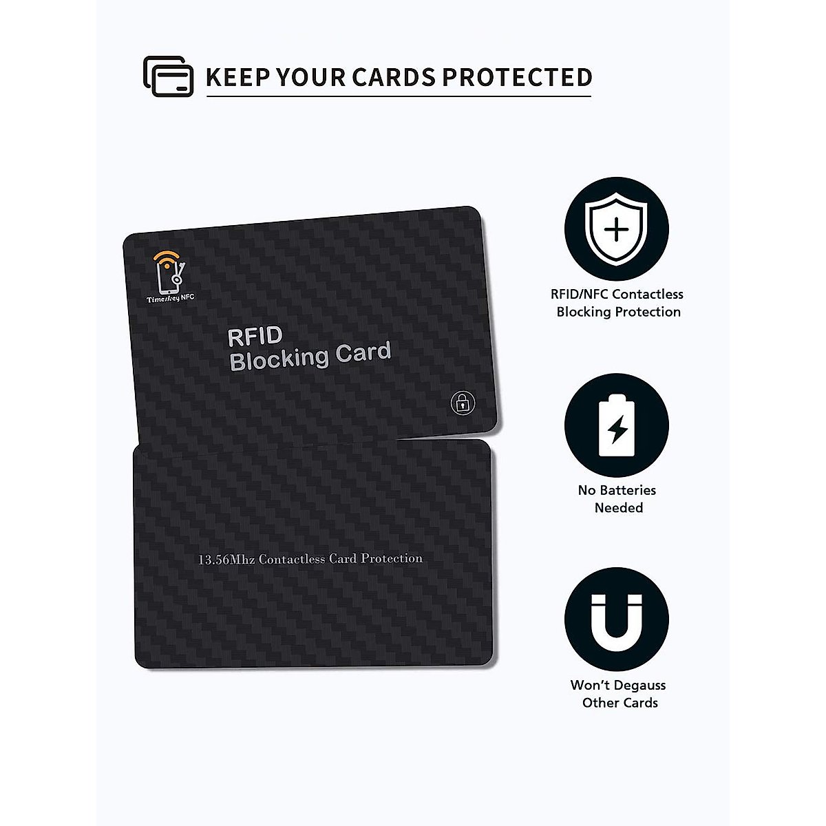 Timeskey NFC 2 RFID Blocking Cards, Contactless NFC Bank Debit Credit Card Protector Blocker, Anti Theft Blocking Wallet Protector,The Original Security Card for Men or Wome