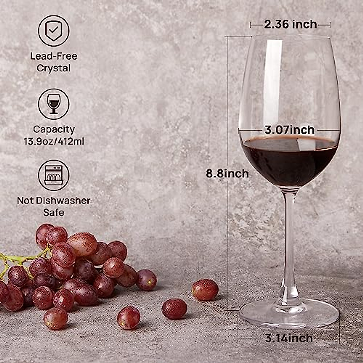 Vtopmart Wine Glasses Set of 6, 13.9oz Crystal White or Red Wine Glasses, Lead-Free Clear Glass with Long Stem for Gift, Wine Tasting, Wedding, House Warming, Engagement, Anniversary