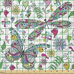 Ambesonne Dragonfly Fabric by The Yard, Butterfly Dragonfly Paisley Complex Motifs with Diverse Lines Art Image, Stretch Knit Fabric for Clothing Sewing and Arts Crafts, 1 Yard, Multicolor