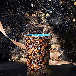 HomeLights Scented Candle in Decorative Ceramic Jar Large 32oz - Beautiful Designs, Cashmere Vanilla Scents, 3 Cotton Wicks, Smokeless Soy Wax, Burns 110 Hours. Ideal for Bedroom, Kitchen, Bath