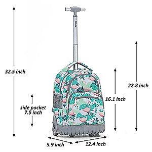NEW TILAMI Rolling Backpack for Kids, 16 Inch Wheeled Laptop Backpack for Boys Girls School Travel Trip Bag, Flamingo