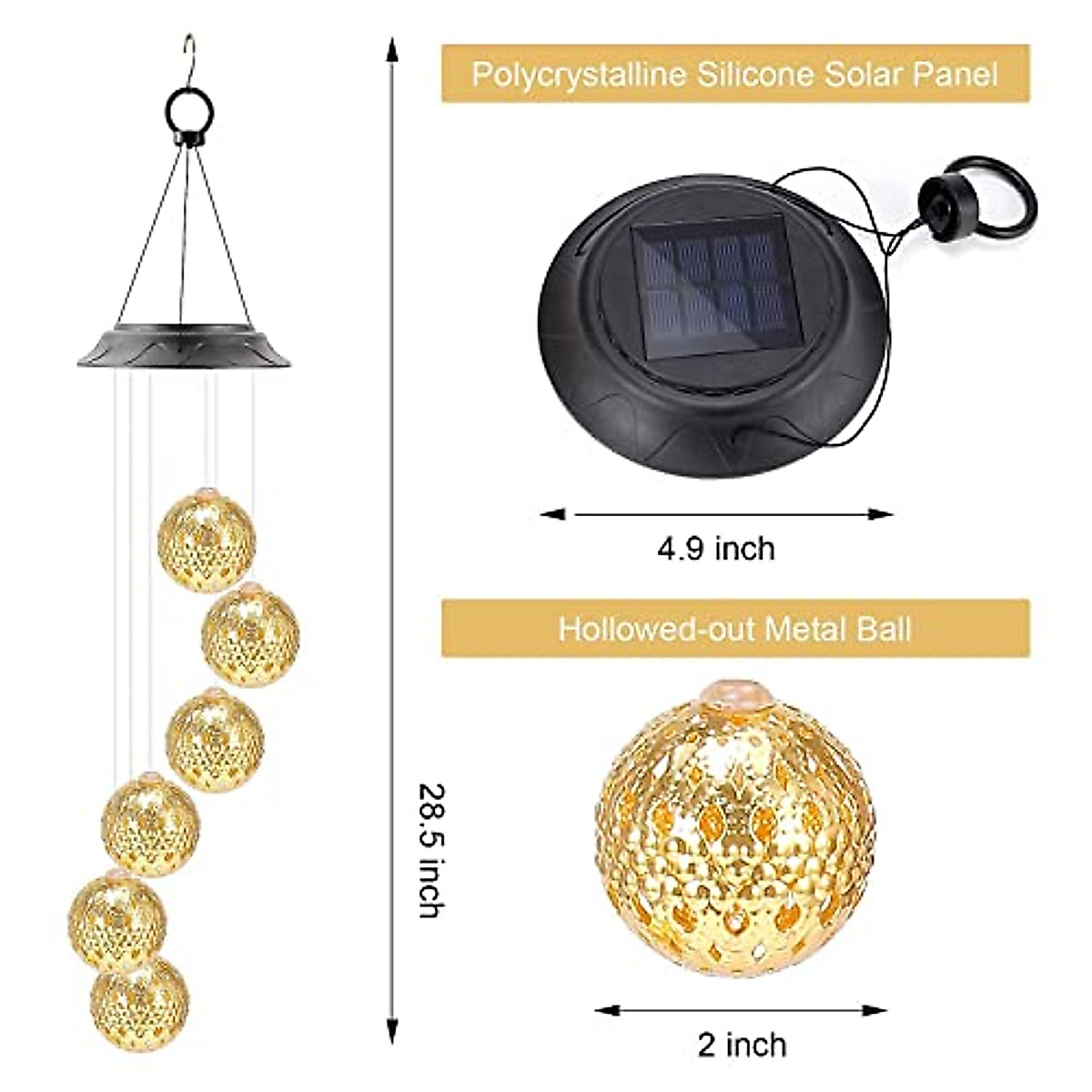 Yard Decor Lights, Solar Wind Chimes, Hanging Solar Lights Ball Wind Chimes,2023 Gifts for Women/Mom/Grandma/Wife/Daughter/Sister/Aunt, Birthday Gifts,Gardening Gift for Christmas,Outdoor Decorations