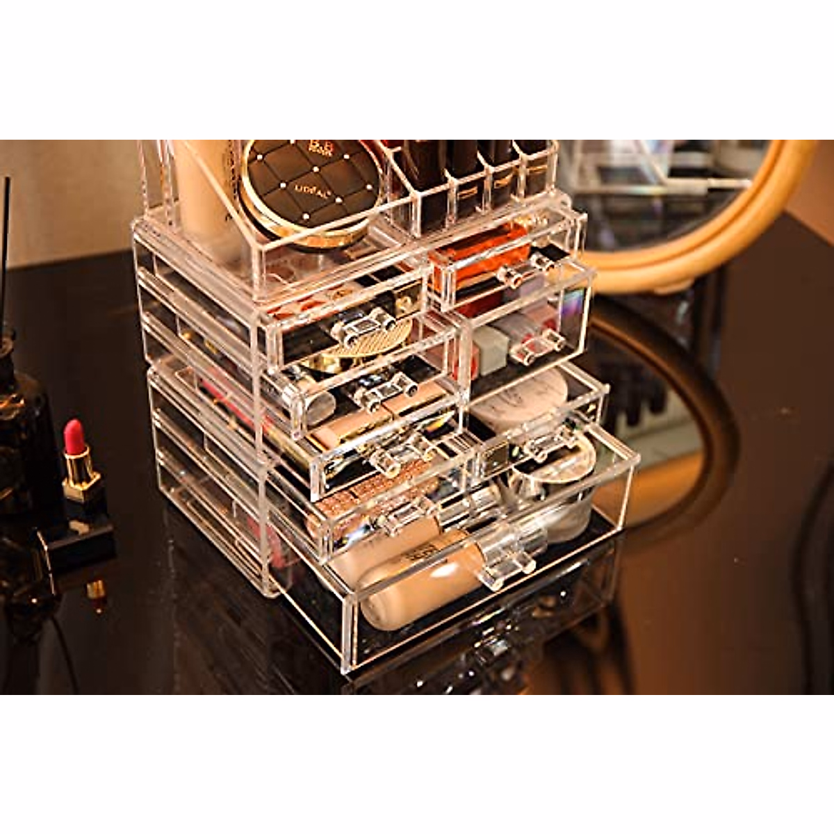 Cq acrylic Makeup Organizer Skin Care Large Clear Cosmetic Display Cases Stackable Storage Box With 8 Drawers For Vanity,Set of 3