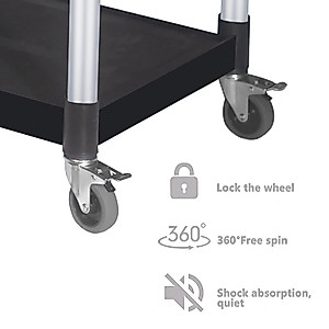 IMGZAR Utility Carts with Wheels Rolling Cart Heavy Duty Food Service Cart for Kitchen Warehouse Office, Free Rubber Hammer, Lockable Wheels, 500 Lbs Capacity 31.5''L X 17''W X 38''H Black