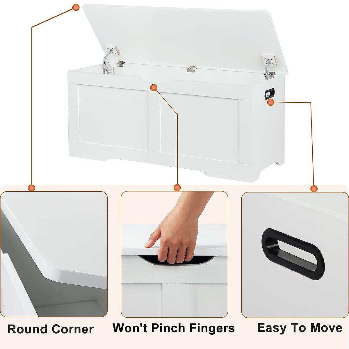 Timberer 39.4" Storage Chest, Wooden Storage Bench, Lift Top Toy Chest with 2 Safety Hinges, Large Toy Box, Entryway Bench for Living Room, Bedroom, White