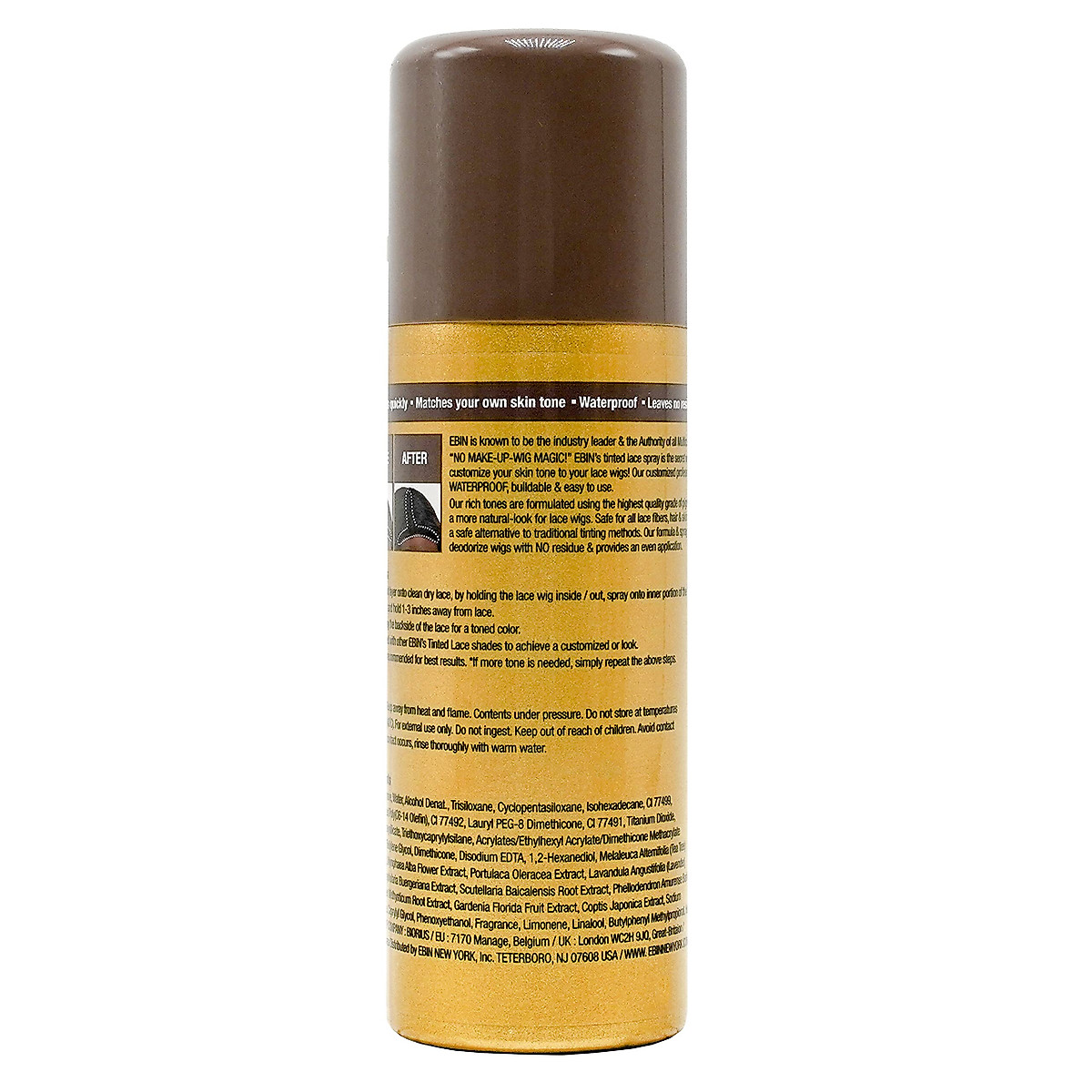 EBIN NEW YORK TInted Lace Spray - Darkest Brown 2.7oz/ 80ml, Quick dry, Water Resistant, No Residue, High pigmentation, Even Spray, Matching Skin Tone, Natural Look, Tinted Spray for Wig