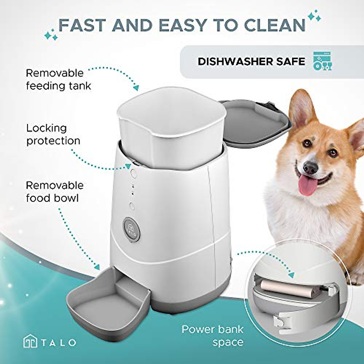 Talo Automatic Wi-Fi Pet Feeder 3.7L - Smart Cat Feeder - Dog Feeder with App Control - Food Dispenser with Timer - 130oz – White