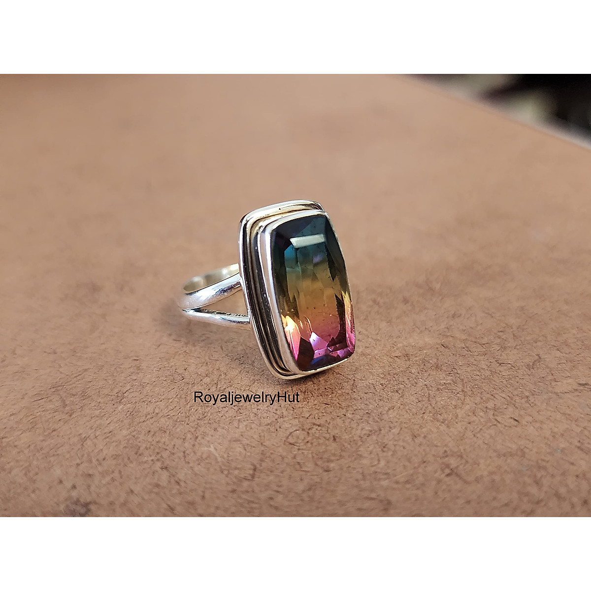 Multi Color Tourmaline Quartz Ring, 925 Solid Sterling Silver Ring, Handmade Boho Ring, Gemstone Ring, Gift for Her, Women Ring, All Ring US Size (10)