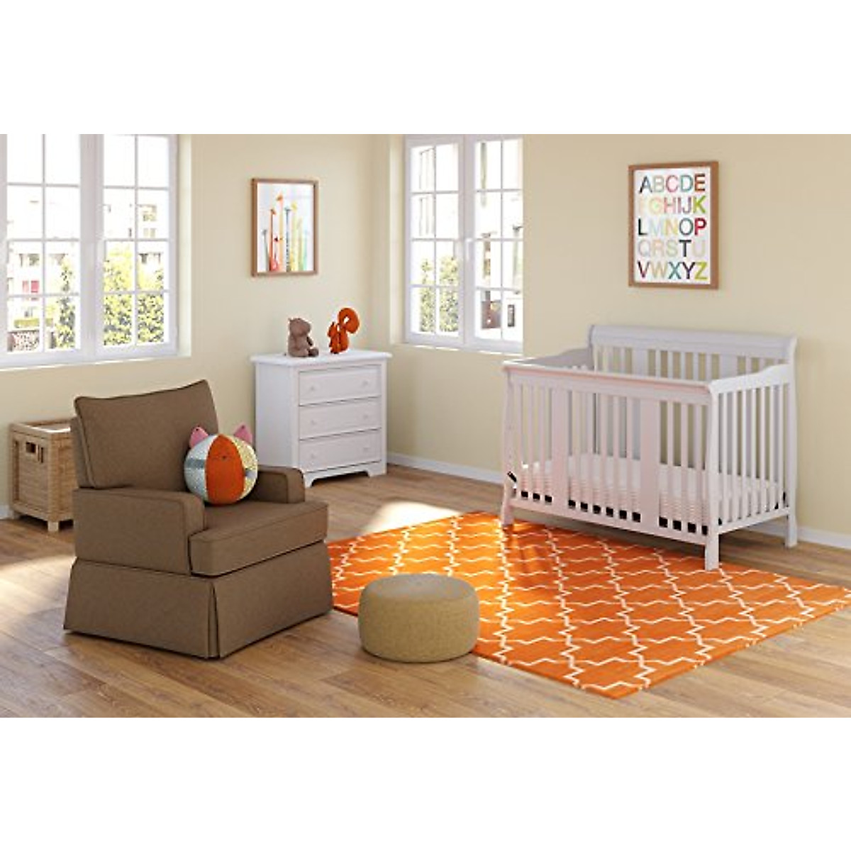 Storkcraft Tuscany 4-in-1 Convertible Crib, White, Easily Converts to Toddler Bed, Day Bed or Full Bed, 3 Position Adjustable Height Mattress (Mattress Not Included) ,White, Crib