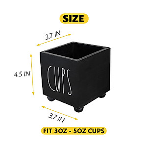 Bathroom Cup Dispenser, Farmhouse Dixie Cup Holder, 3 oz 5 oz Paper Mouthwash Cup Storage Box, Wooden Disposable Cup Caddy, Water Dispenser Cup Holder for Counter top (Black)