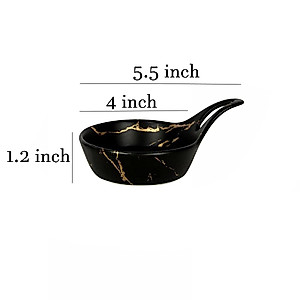 Sizikato 3pcs Porcelain Sauce Dish with Handle, 4-Inch Caviar Dish, Spoon Shape