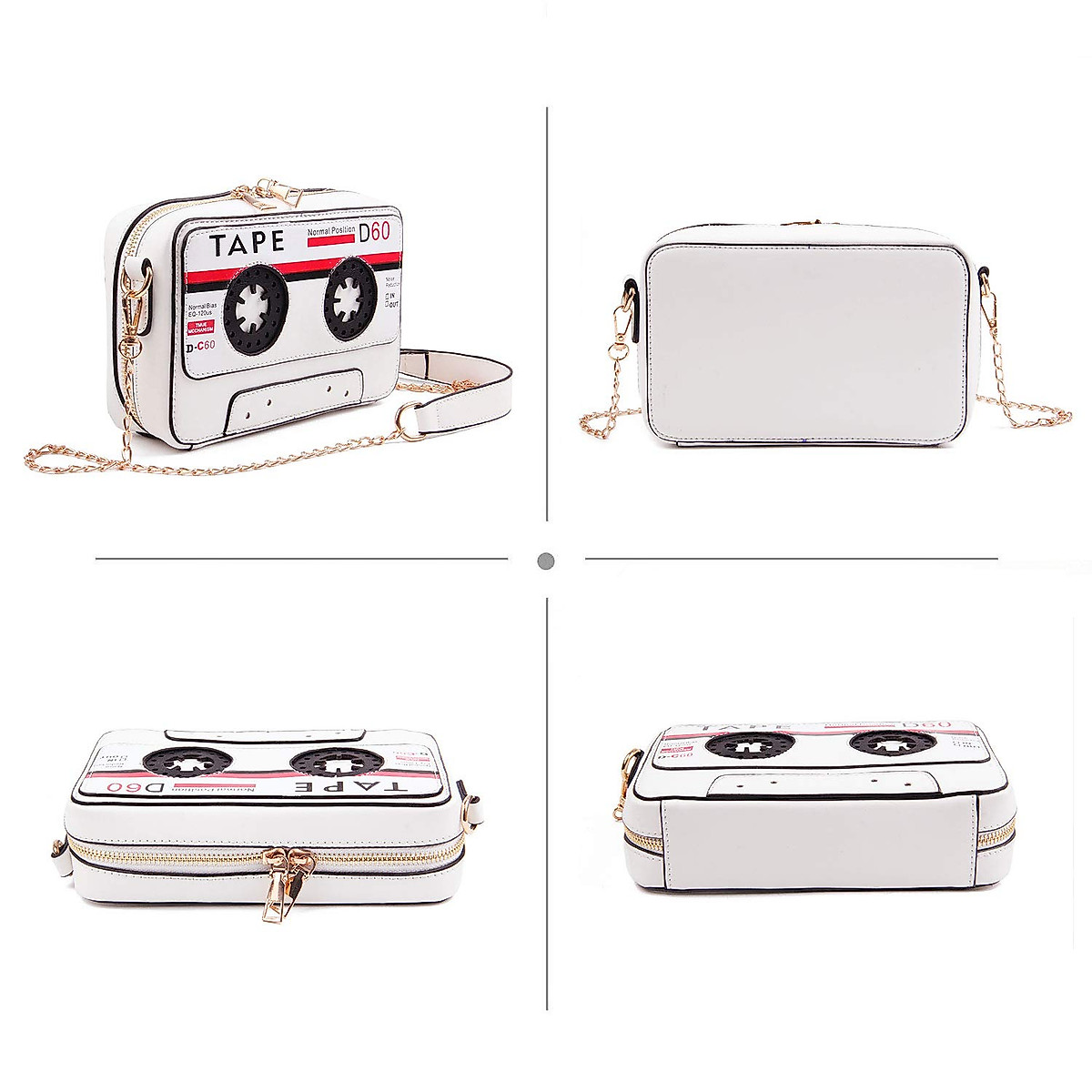 KUANG! Women Retro Cassette Shoulder Bag Tape Shaped Recorder Crossbody Purse Elegant Banquet Evening Handbag for Girls